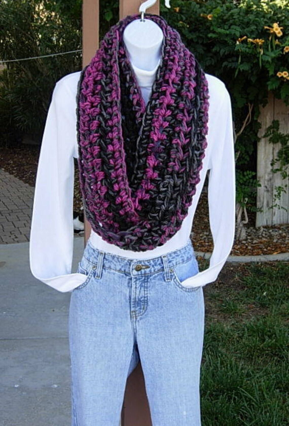 INFINITY SCARF Loop Cowl Black Dark & Light Gray Grey - Etsy