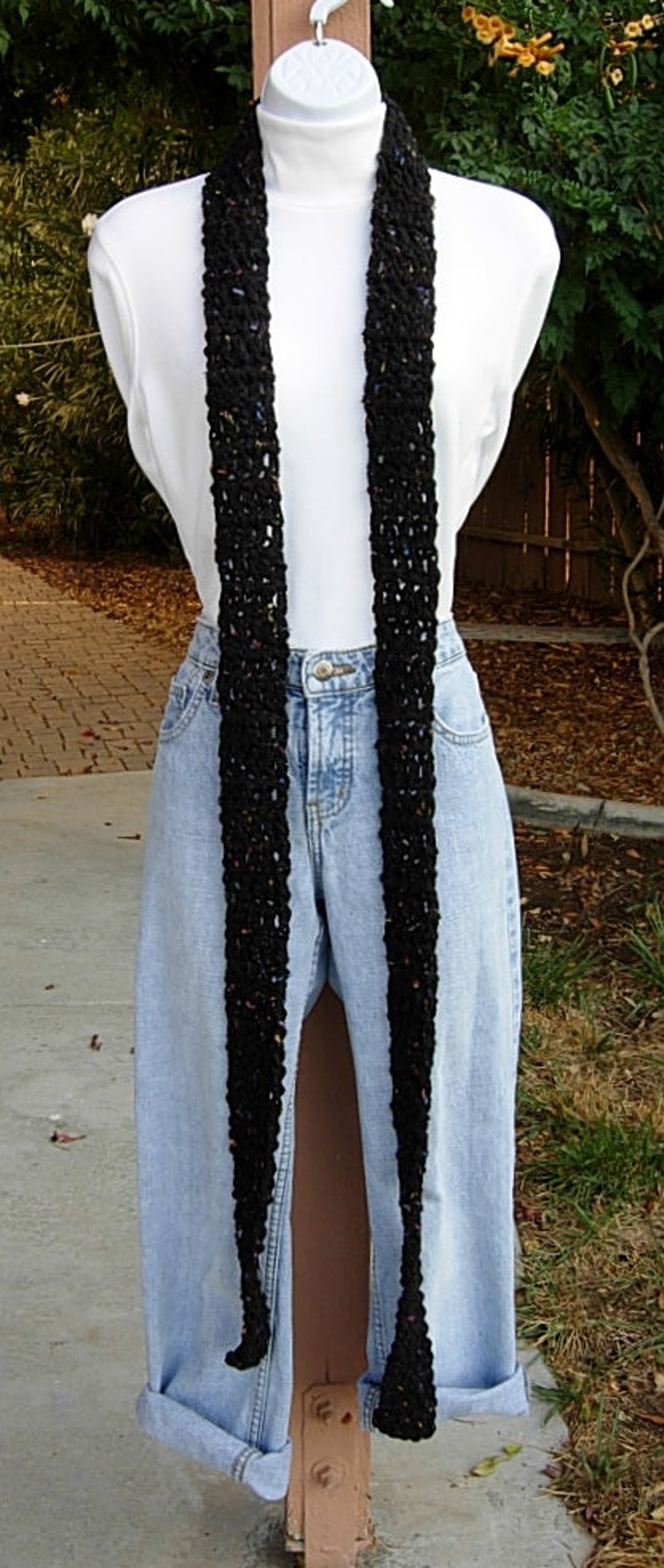 Off Black Tweed Extra Long Skinny Scarf, Dark Charcoal Soft Thick ...
