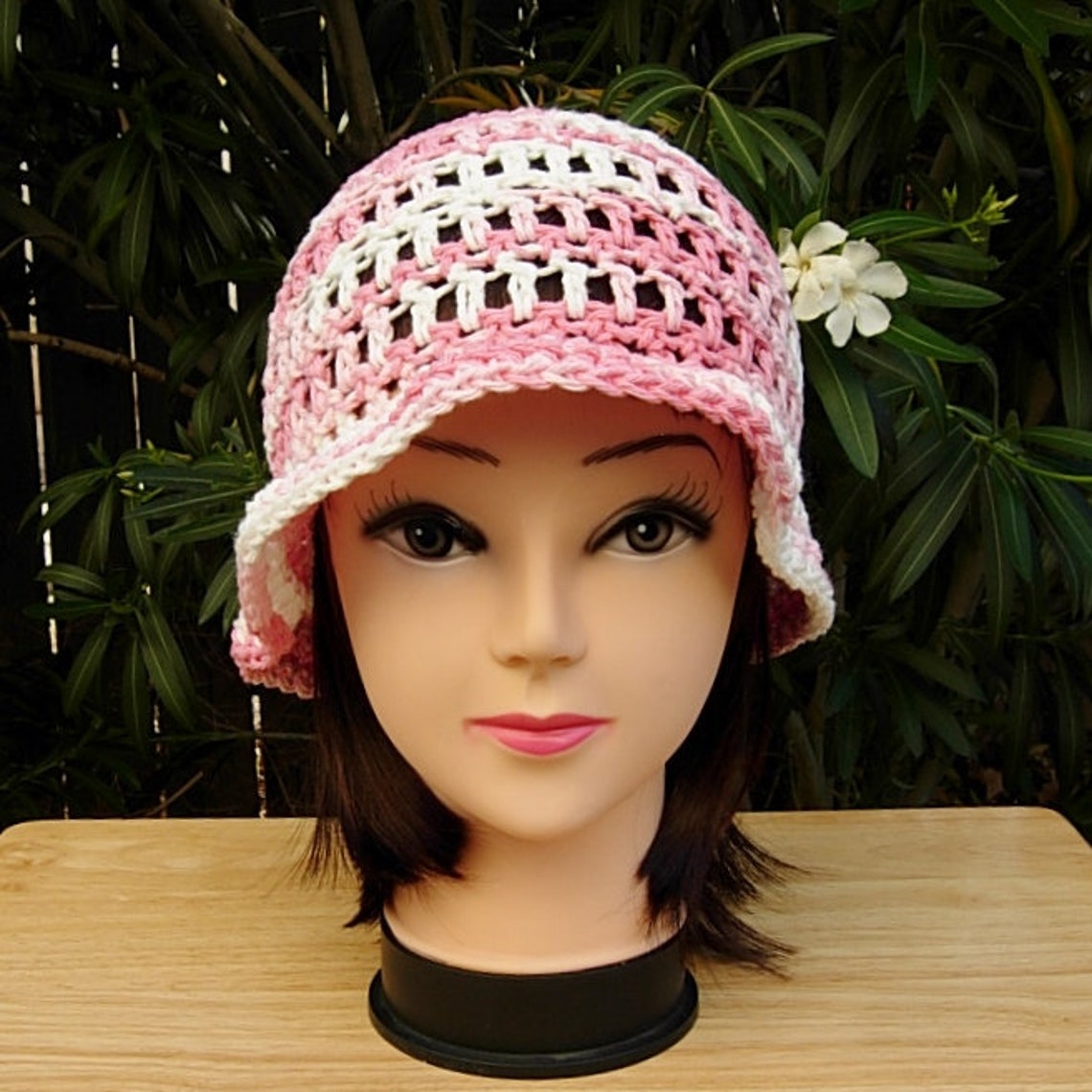 Light Pink & off White Summer Beach Sun Hat, 100% Cotton Lacy Women's ...