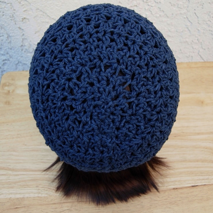 Solid Dark Navy Blue Lightweight Summer Hat With Brim 100% Cotton Lacy ...