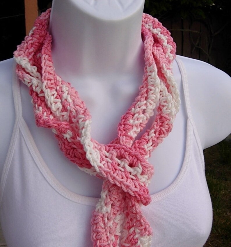 Pink & White Skinny SUMMER SCARF Small 100% Cotton Spiral Twisted ...