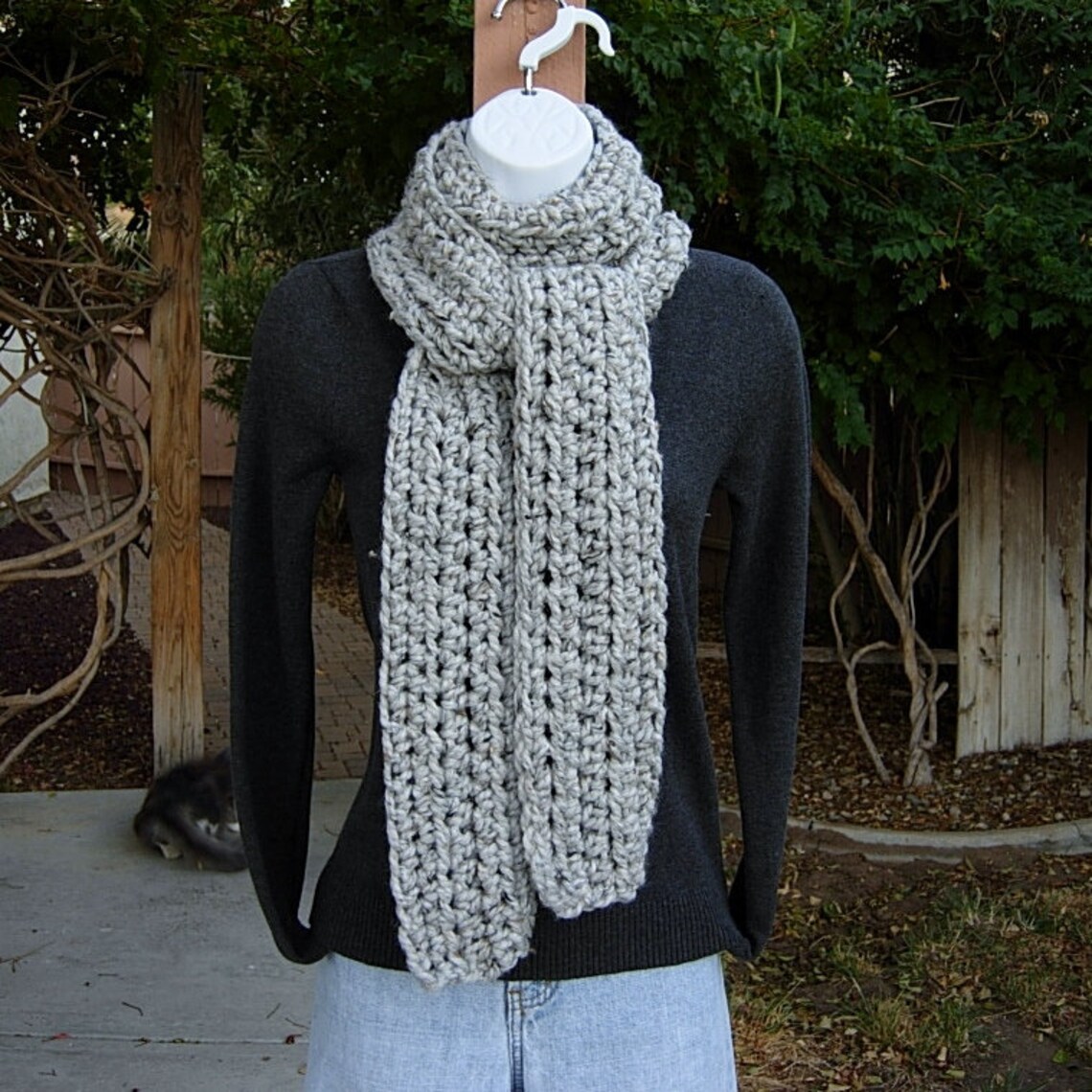 Light Gray Tweed Scarf, Color Options, Soft Crochet Knit Narrow Chunky ...