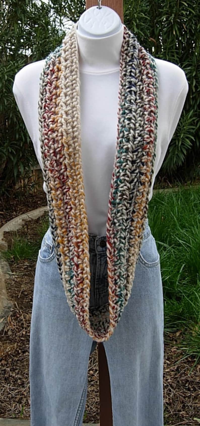 Small INFINITY SCARF, Skinny Loop Scarf, Crochet Winter Wool Cowl ...