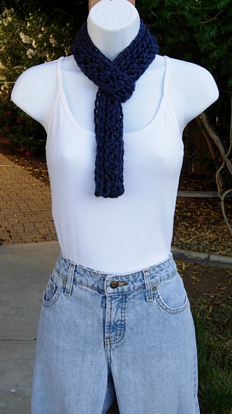 Small Navy Blue Skinny SUMMER INFINITY SCARF, Women's Solid Dark Blue ...