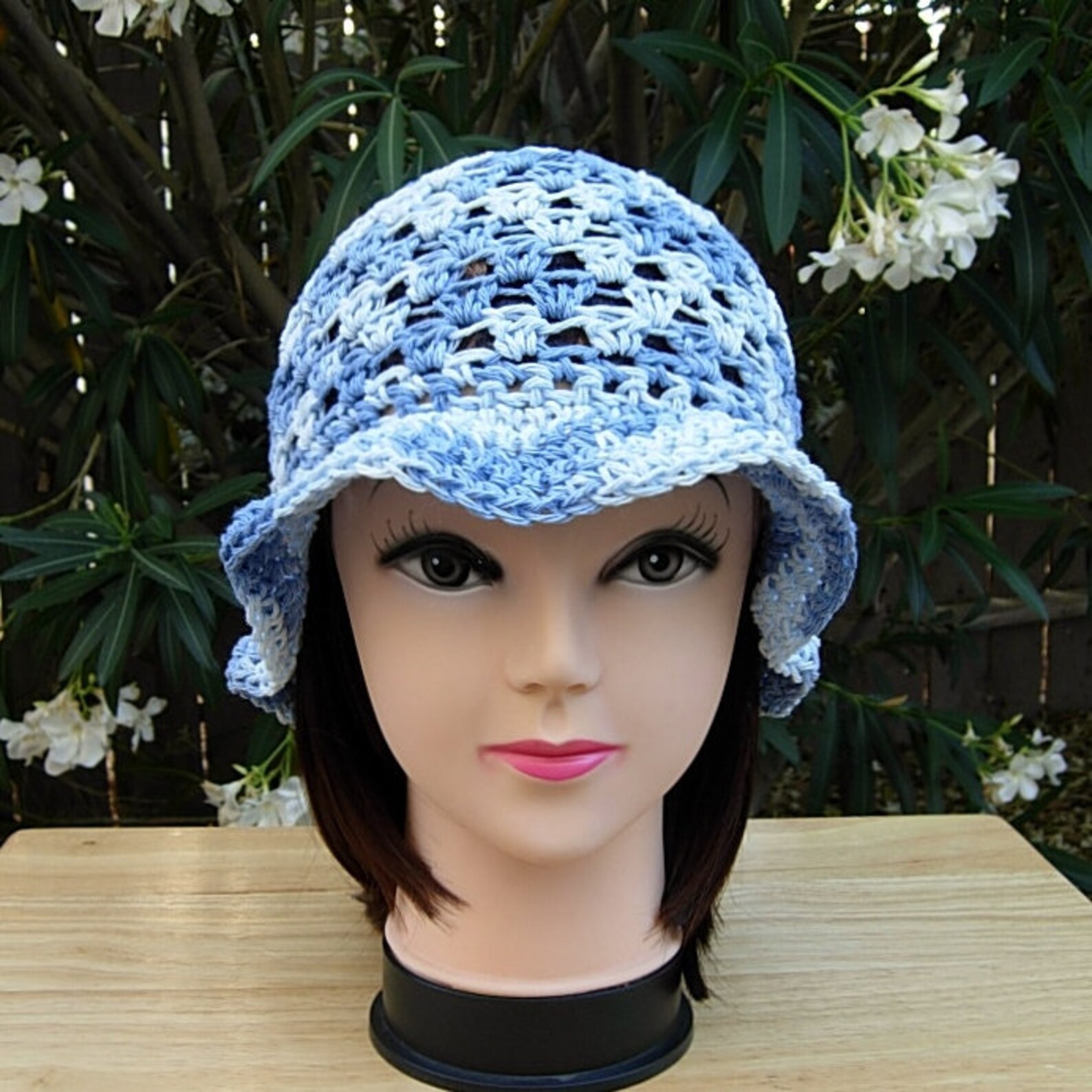 Light & Medium Denim Blue Summer Beach Sun Hat, 100% Cotton Women's ...