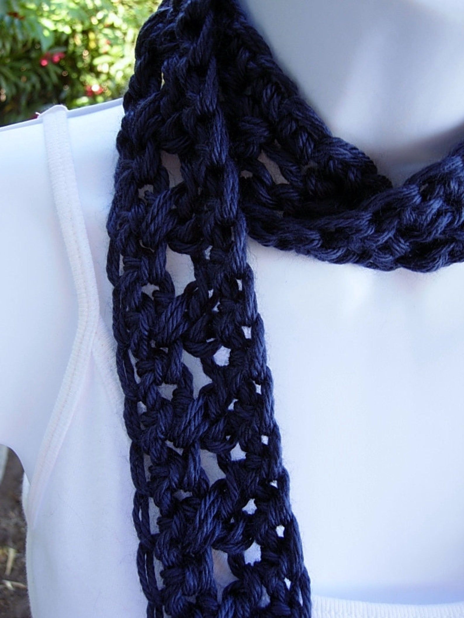 Small Navy Blue Skinny SUMMER INFINITY SCARF, Women's Solid Dark Blue ...