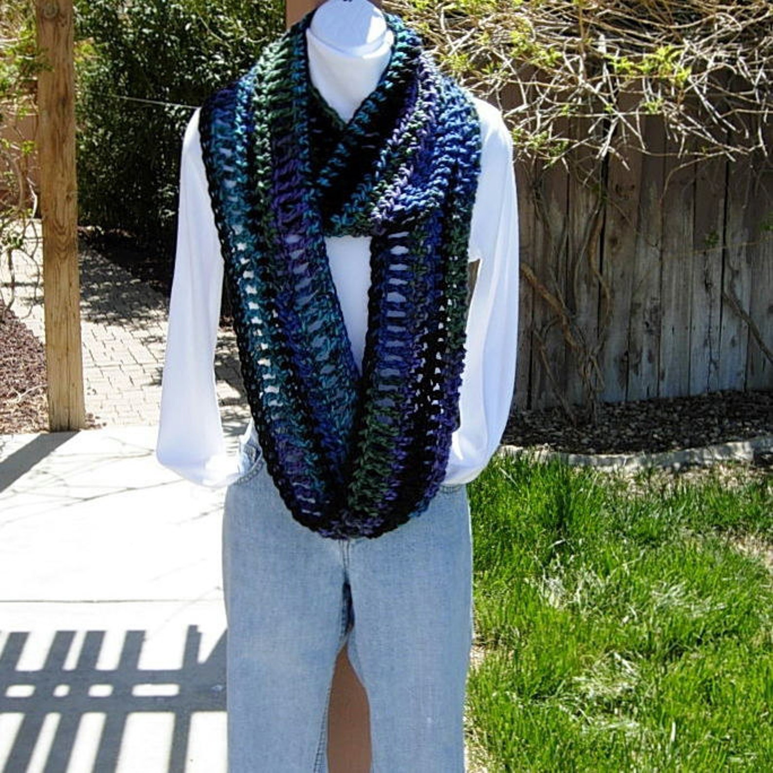 INFINITY SCARF Loop Cowl Black Turquoise Dark Blue Green | Etsy