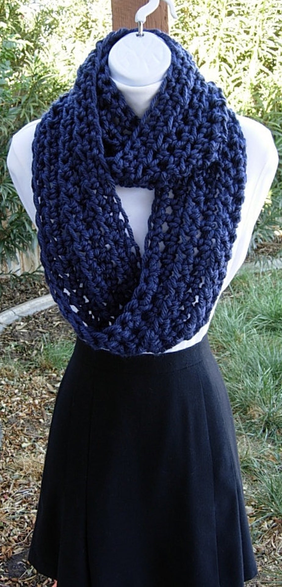 Dark Solid Navy Blue INFINITY SCARF Loop Cowl, Soft Bulky Chunky ...