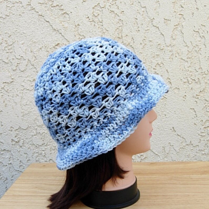 Light & Medium Denim Blue Summer Beach Sun Hat, 100% Cotton Women's ...