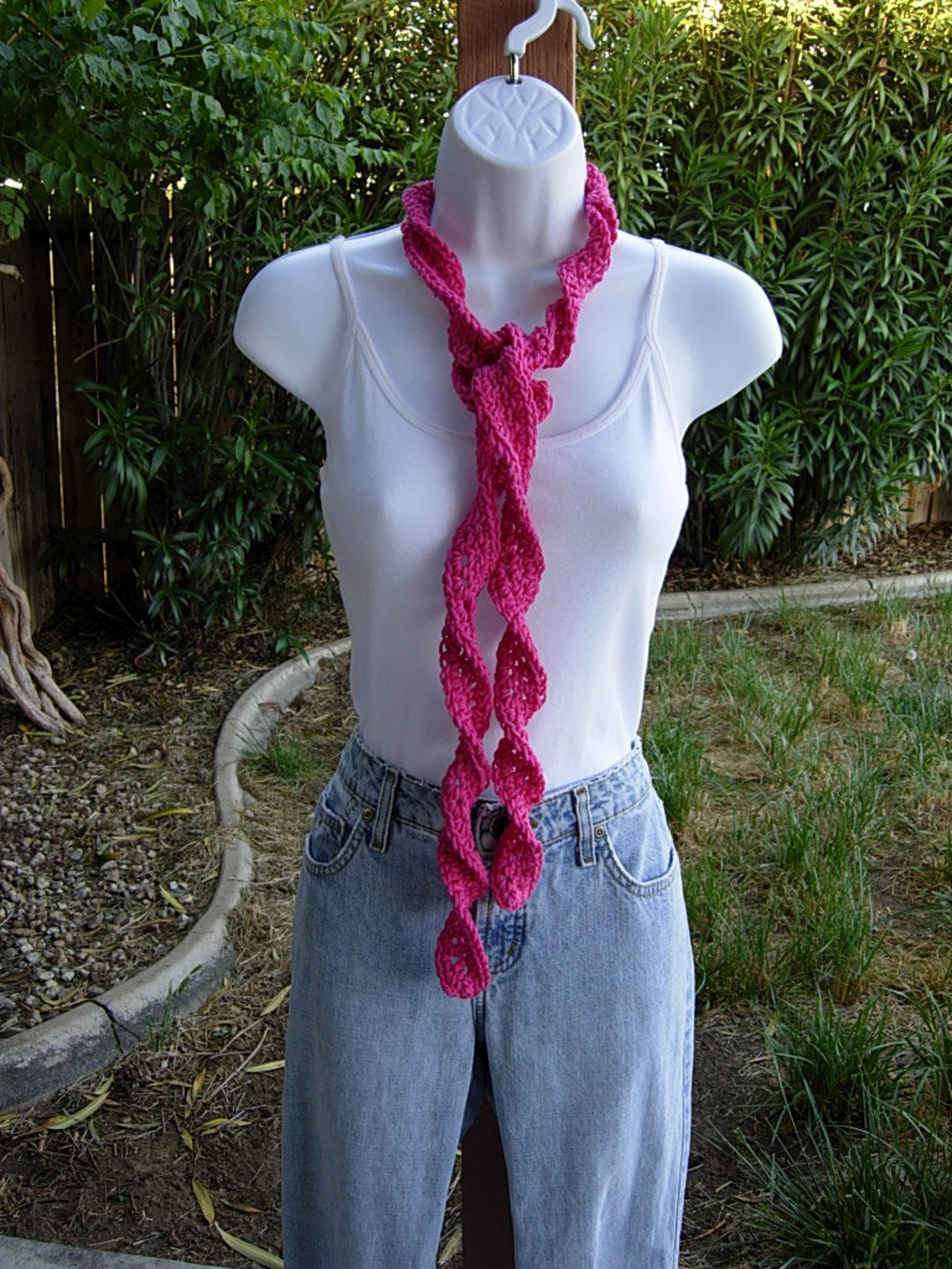 Solid Hot Pink Skinny SUMMER SCARF Small 100% Cotton Dark Pink | Etsy