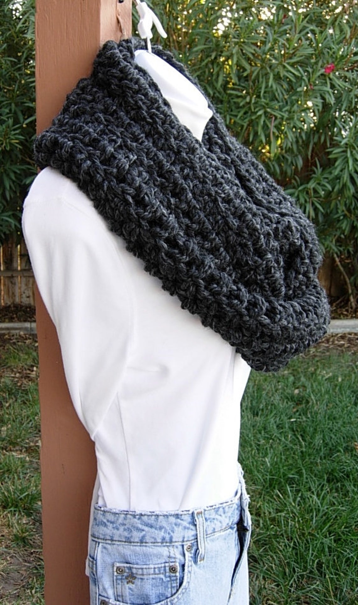 Large Wide INFINITY SCARF Cowl Loop Charcoal Dark Gray - Etsy
