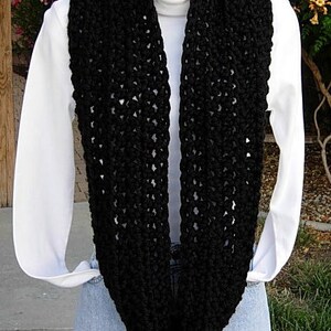 INFINITY SCARF Loop Cowl Solid Black 100% Extra Soft Bulky Acrylic ...