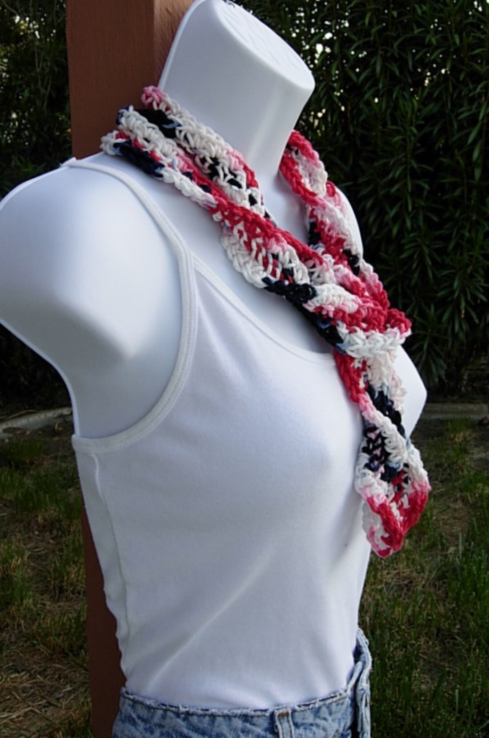 Red White and Blue Skinny SUMMER SCARF Small Cotton Spiral | Etsy