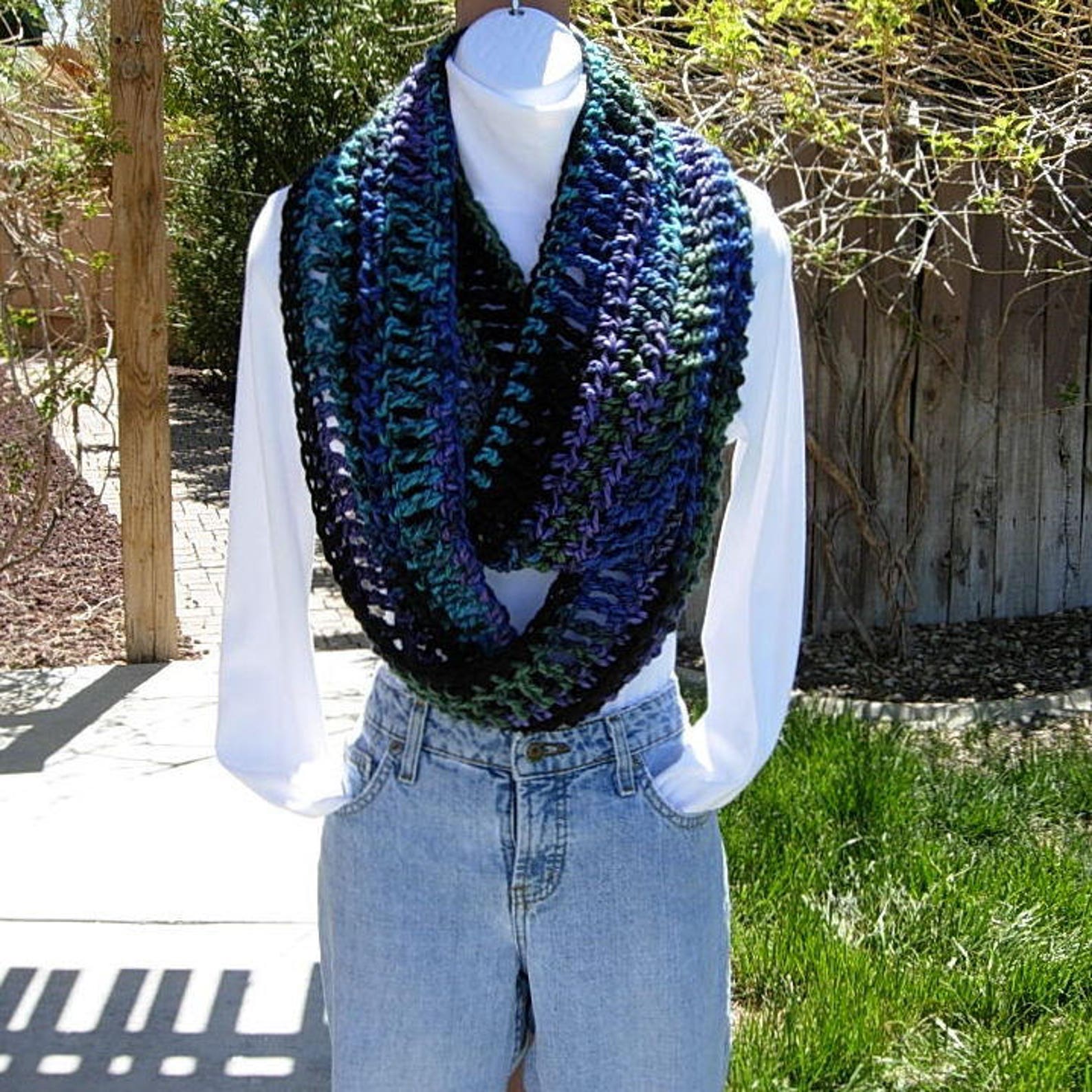 INFINITY SCARF Loop Cowl Black Turquoise Dark Blue Green | Etsy