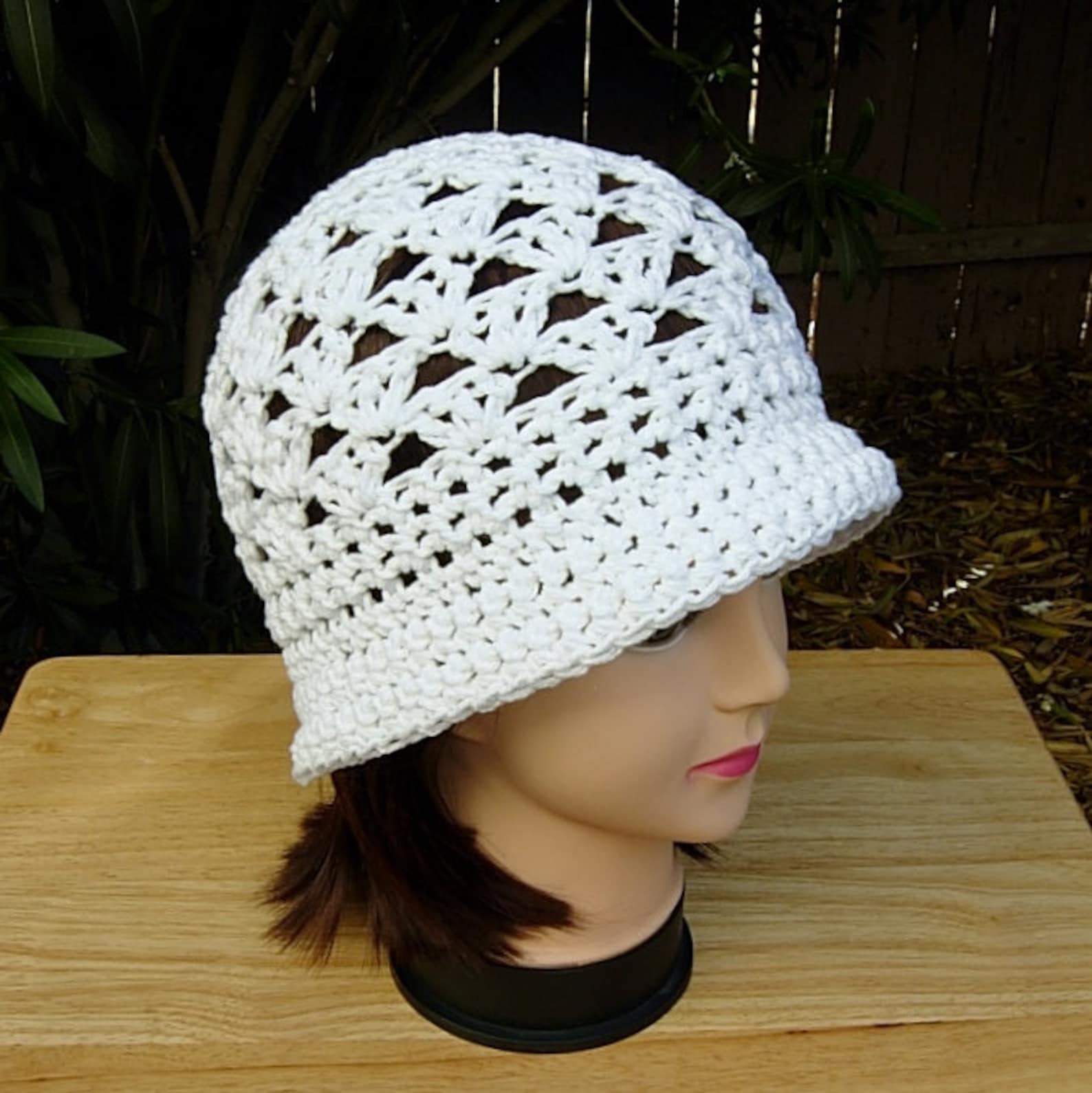 Solid Basic White Summer Beach Sun Hat With Brim, 100% Cotton Lacy ...