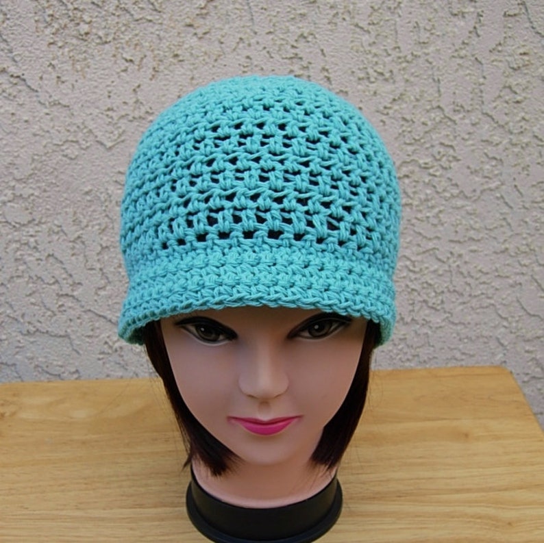 Solid Light Aqua Turquoise Blue Lightweight Cotton Summer Hat, Cloche ...