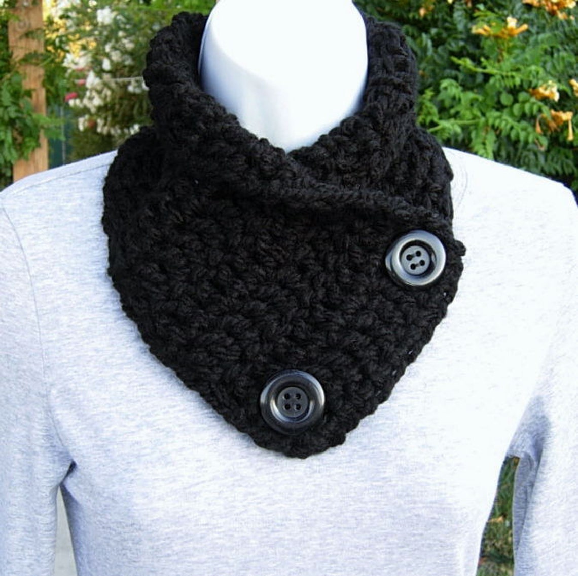 NECK WARMER SCARF Basic Solid Black w/ Black Buttons Super | Etsy