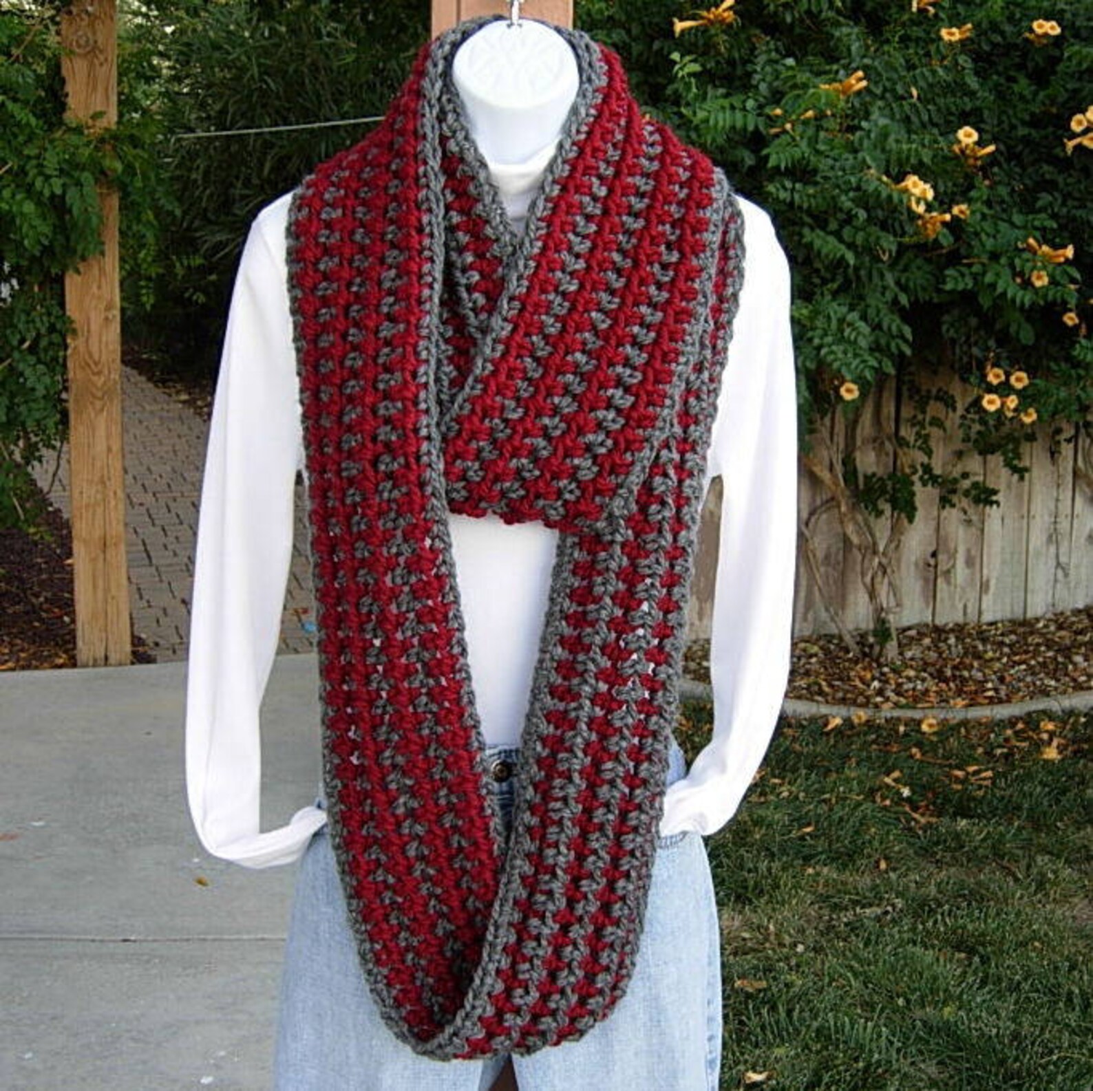 Winter INFINITY SCARF Loop Cowl Dark Red & Charcoal Gray Grey - Etsy