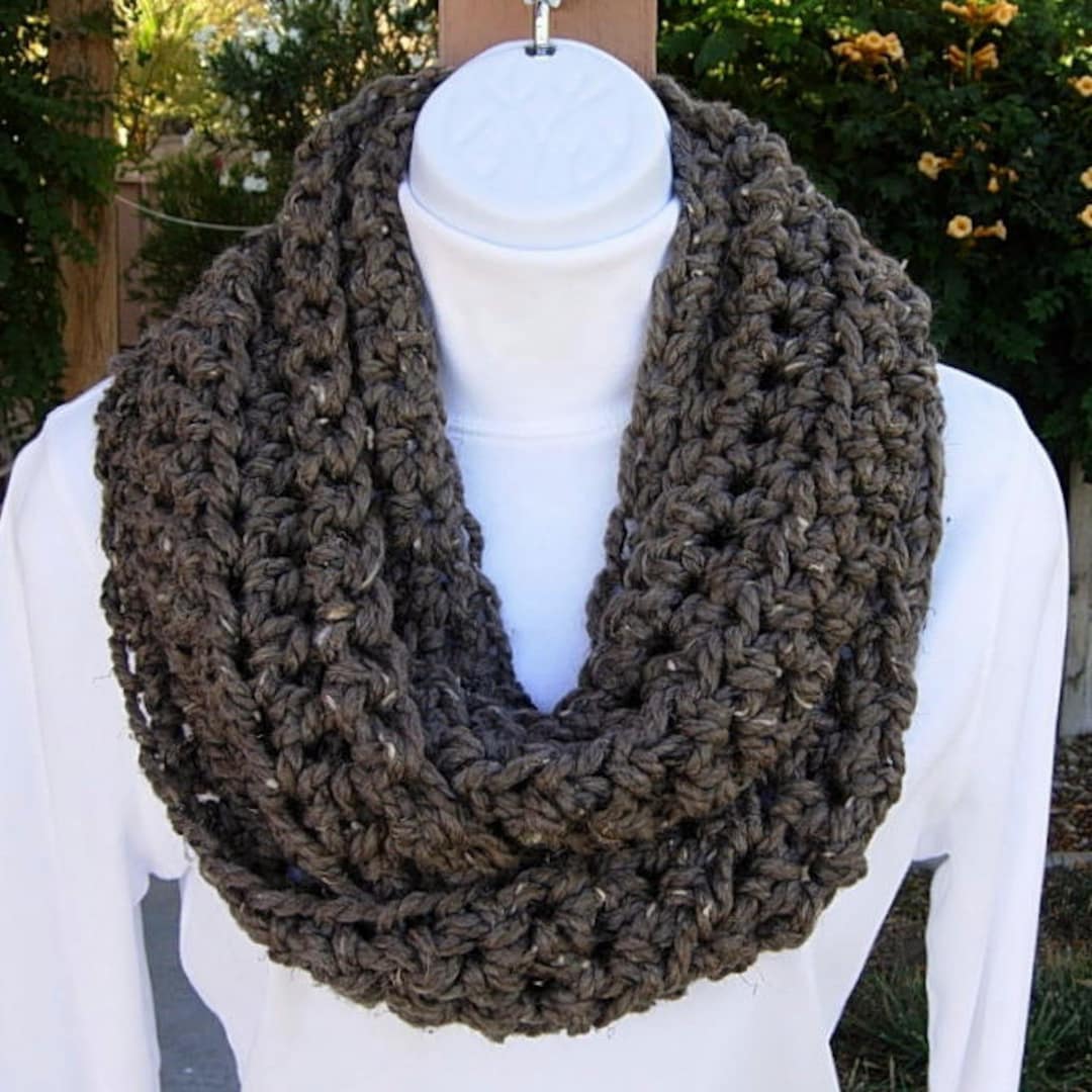 INFINITY SCARF Loop Cowl Taupe Gray Grey Brown Tweed Soft Wool Blend ...