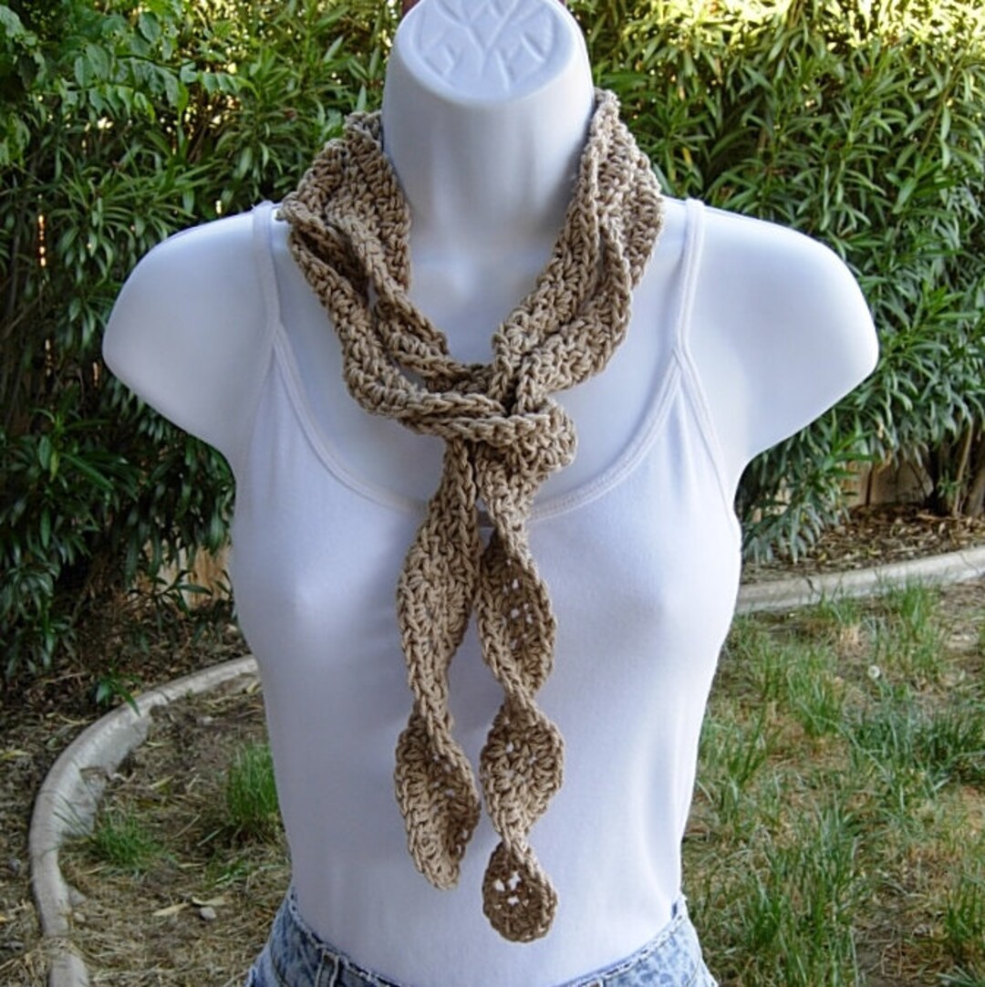 Light Khaki Brown Skinny SUMMER SCARF Small Soft Cotton Spiral Knit ...