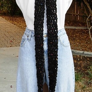 Off Black Tweed Extra Long Skinny Scarf, Dark Charcoal Soft Thick ...