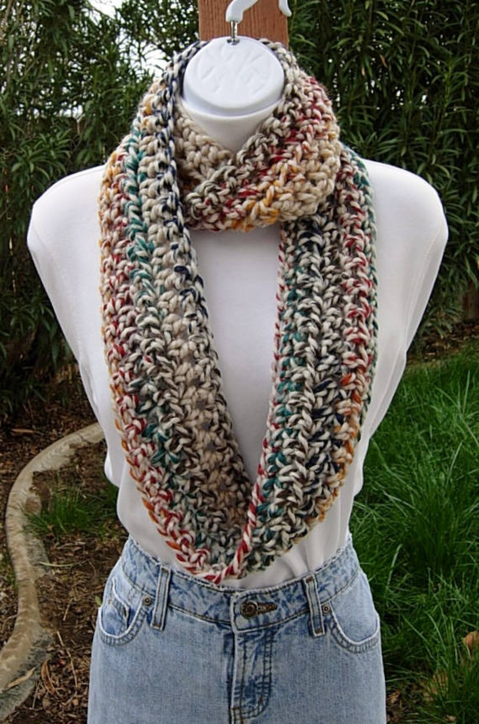 Small INFINITY SCARF, Skinny Loop Scarf, Crochet Winter Wool Cowl ...