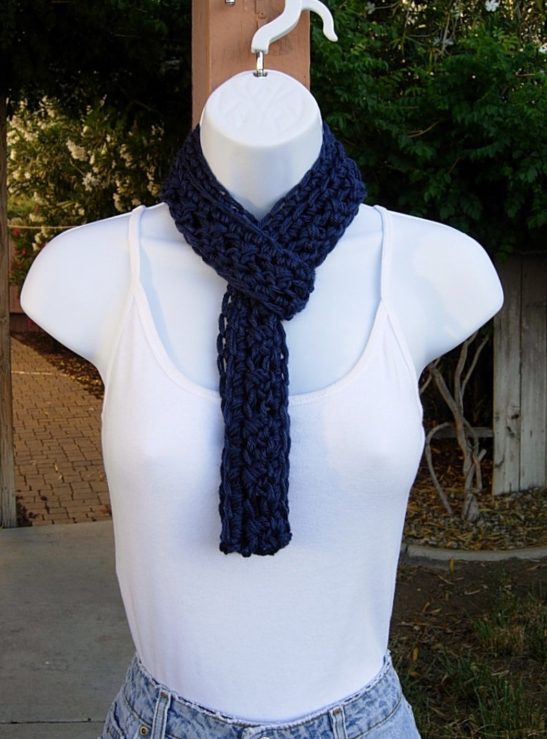 Small Navy Blue Skinny SUMMER INFINITY SCARF, Women's Solid Dark Blue ...