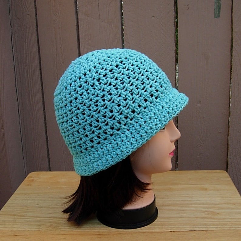Solid Light Aqua Turquoise Blue Lightweight Cotton Summer Hat, Cloche ...
