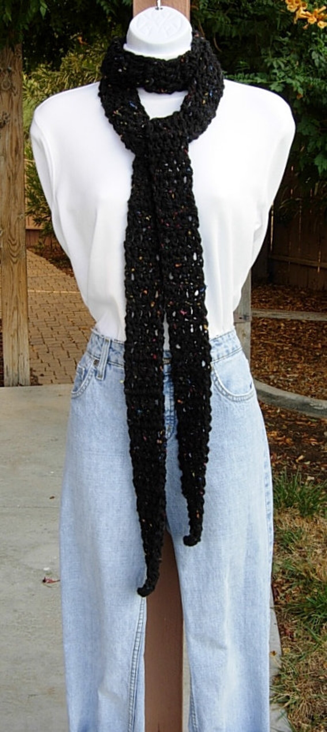 Off Black Tweed Extra Long Skinny Scarf, Dark Charcoal Soft Thick ...