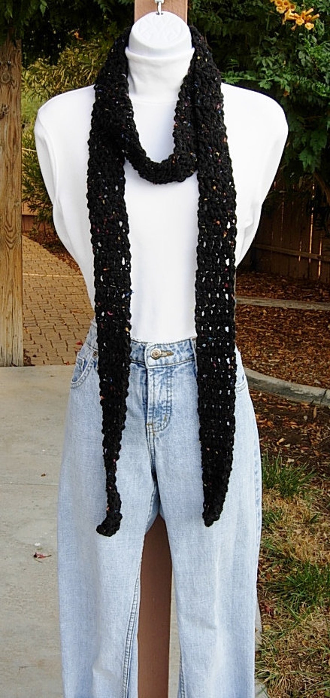 Off Black Tweed Extra Long Skinny Scarf, Dark Charcoal Soft Thick ...