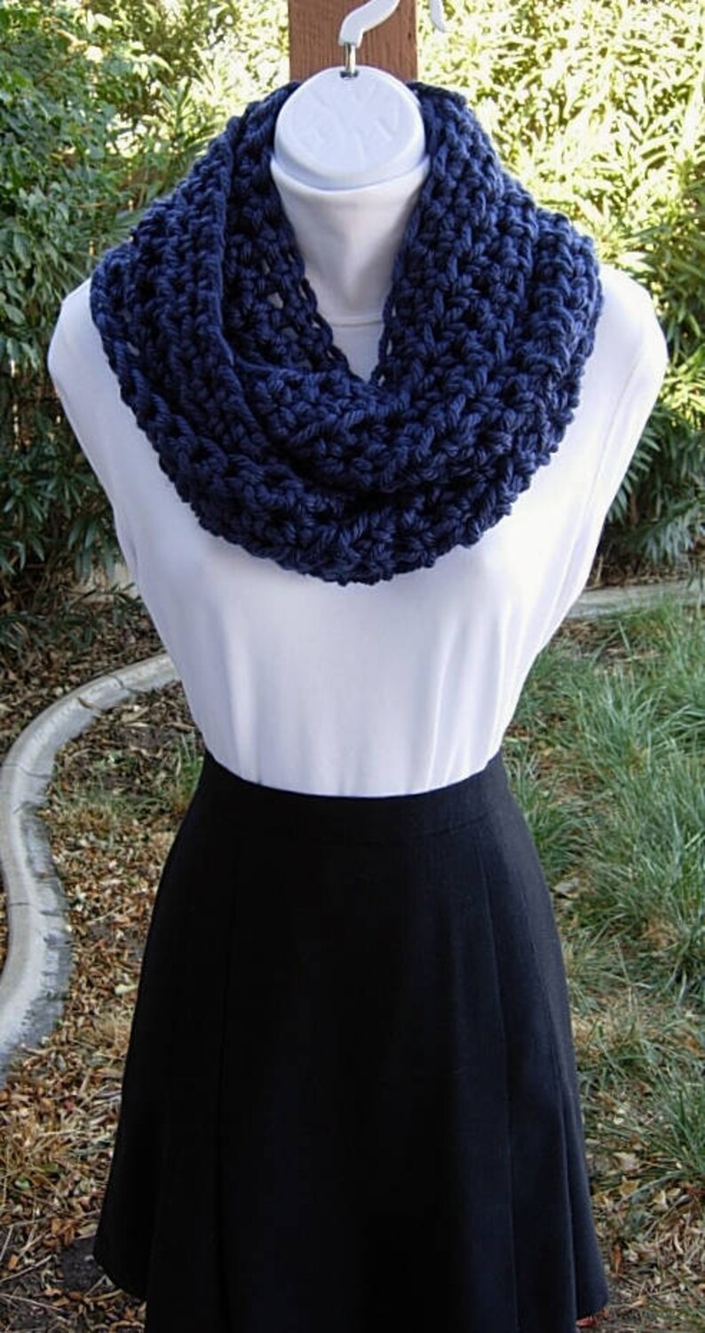 Dark Solid Navy Blue INFINITY SCARF Loop Cowl, Soft Bulky Chunky ...