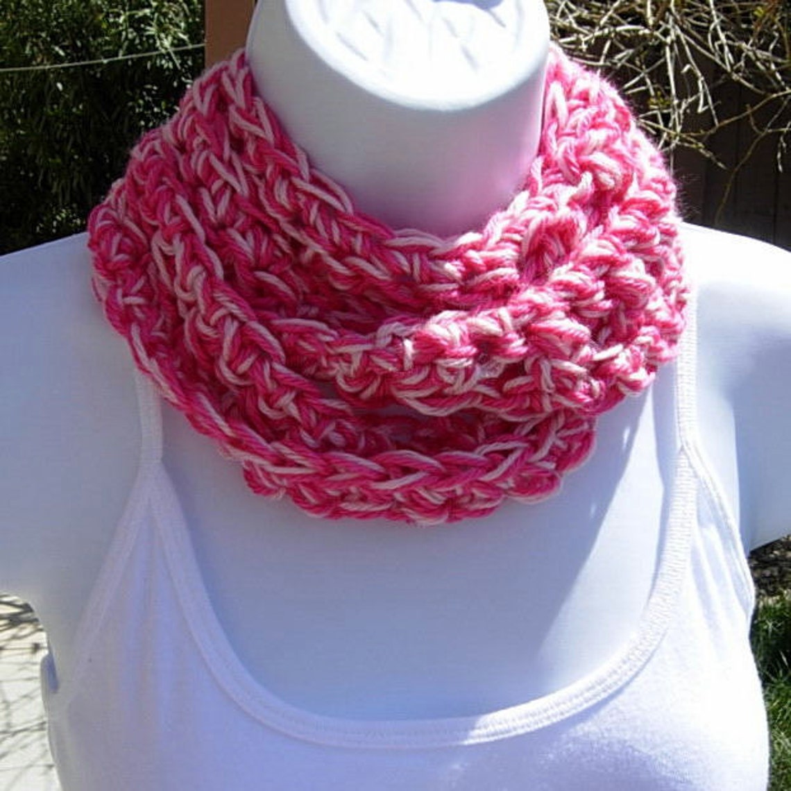 Skinny SUMMER SCARF Infinity Loop Hot & Light Pink, Extra Soft Small ...