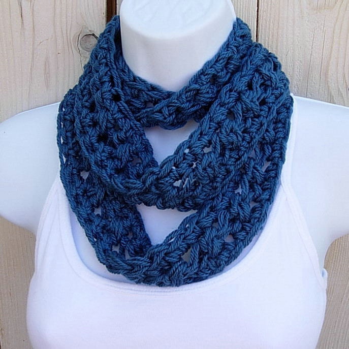 Small SUMMER SCARF Infinity Loop Cowl, Dark Teal Solid Blue, Extra Soft ...