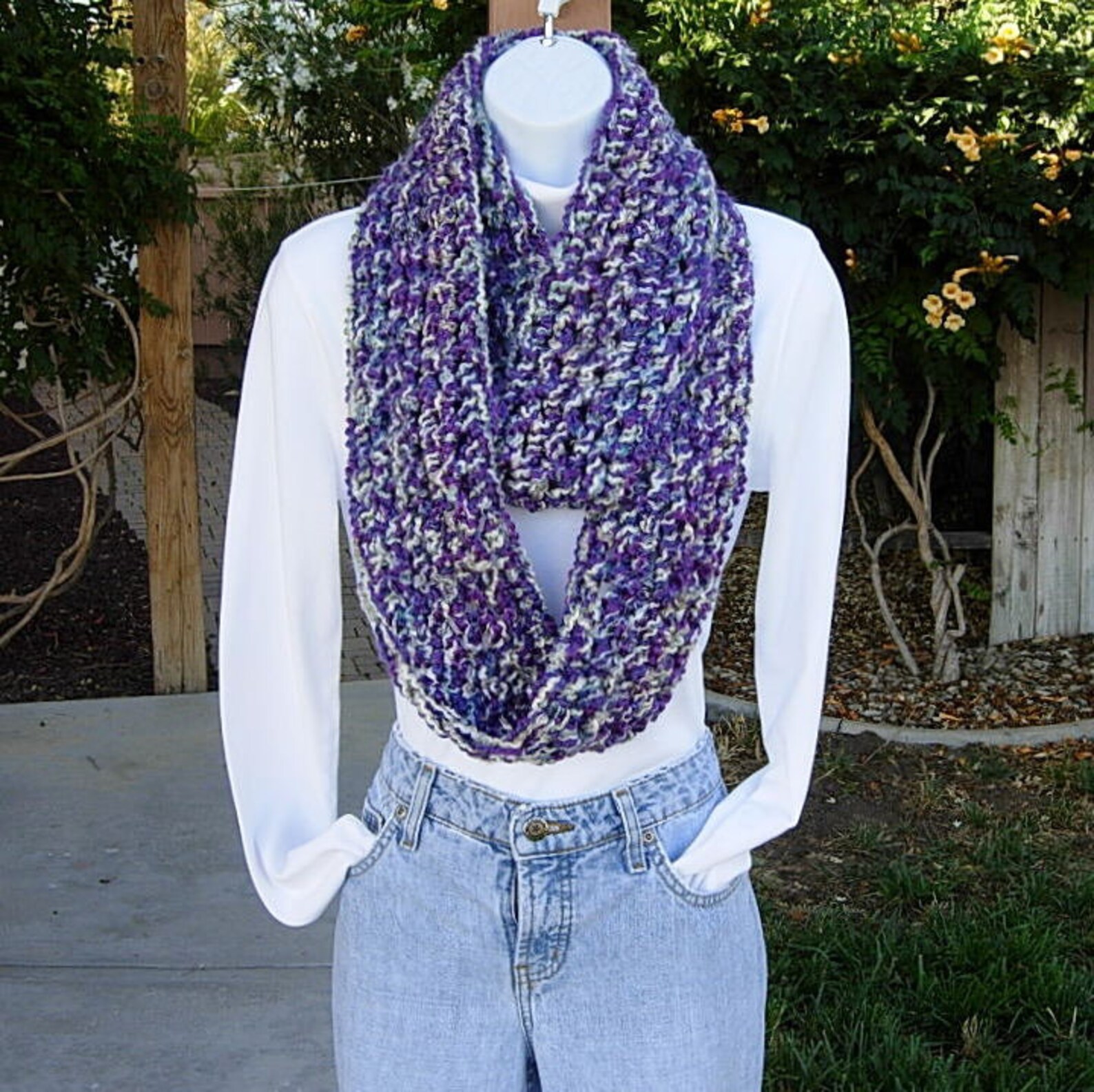 Women's Skinny Infinity Scarf Purple Off White Blue | Etsy