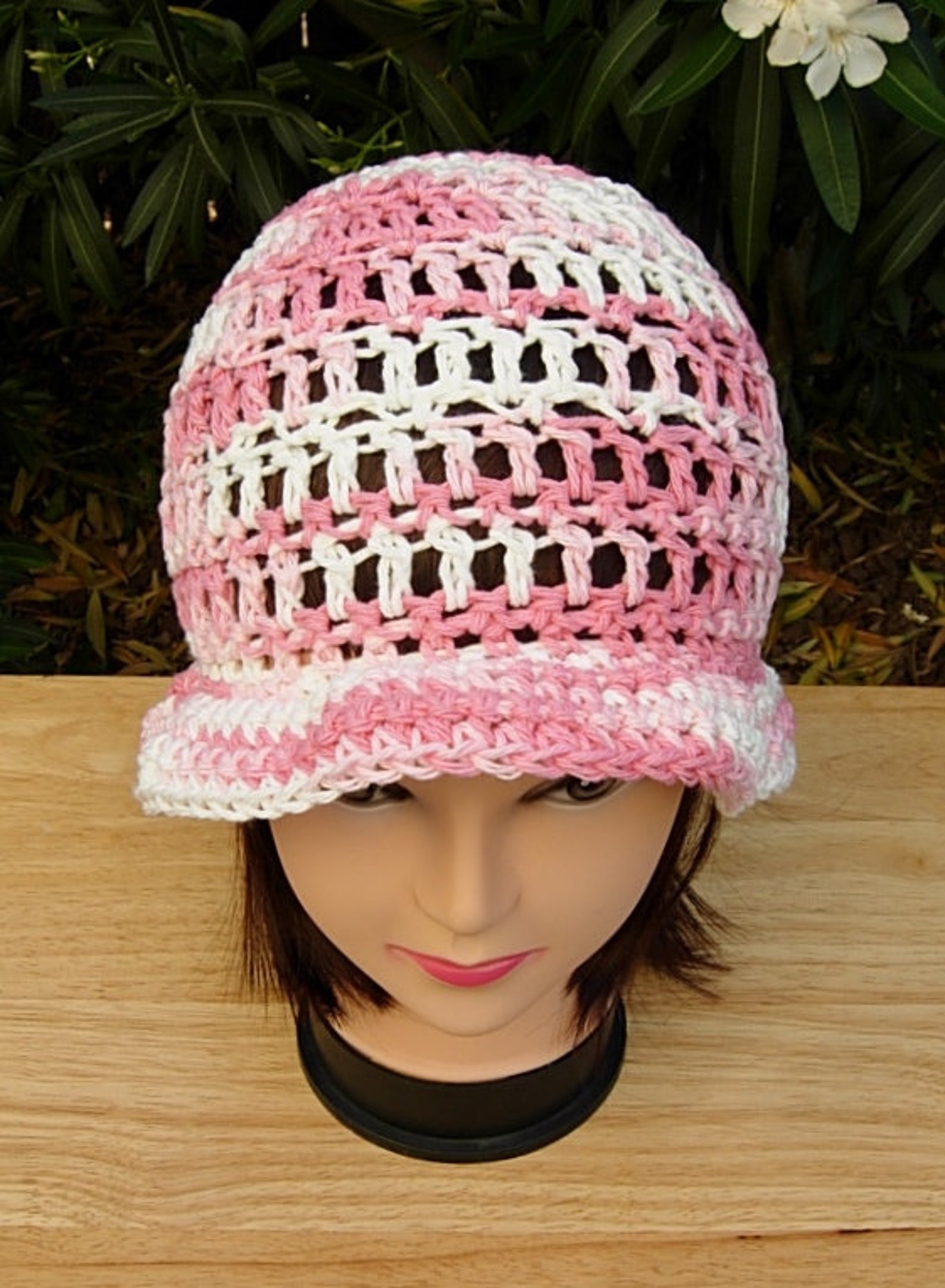 Light Pink & off White Summer Beach Sun Hat, 100% Cotton Lacy Women's ...