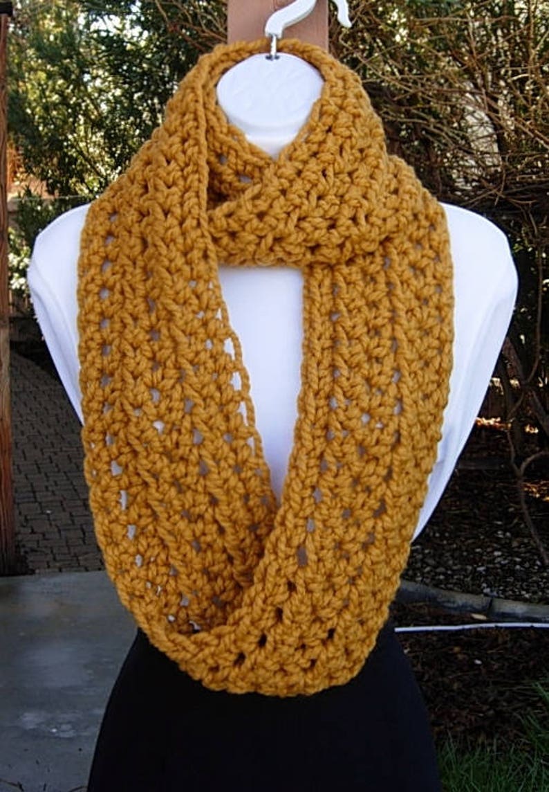 Mustard INFINITY LOOP SCARF, Solid Gold Dark Yellow Cowl, Soft Wool ...