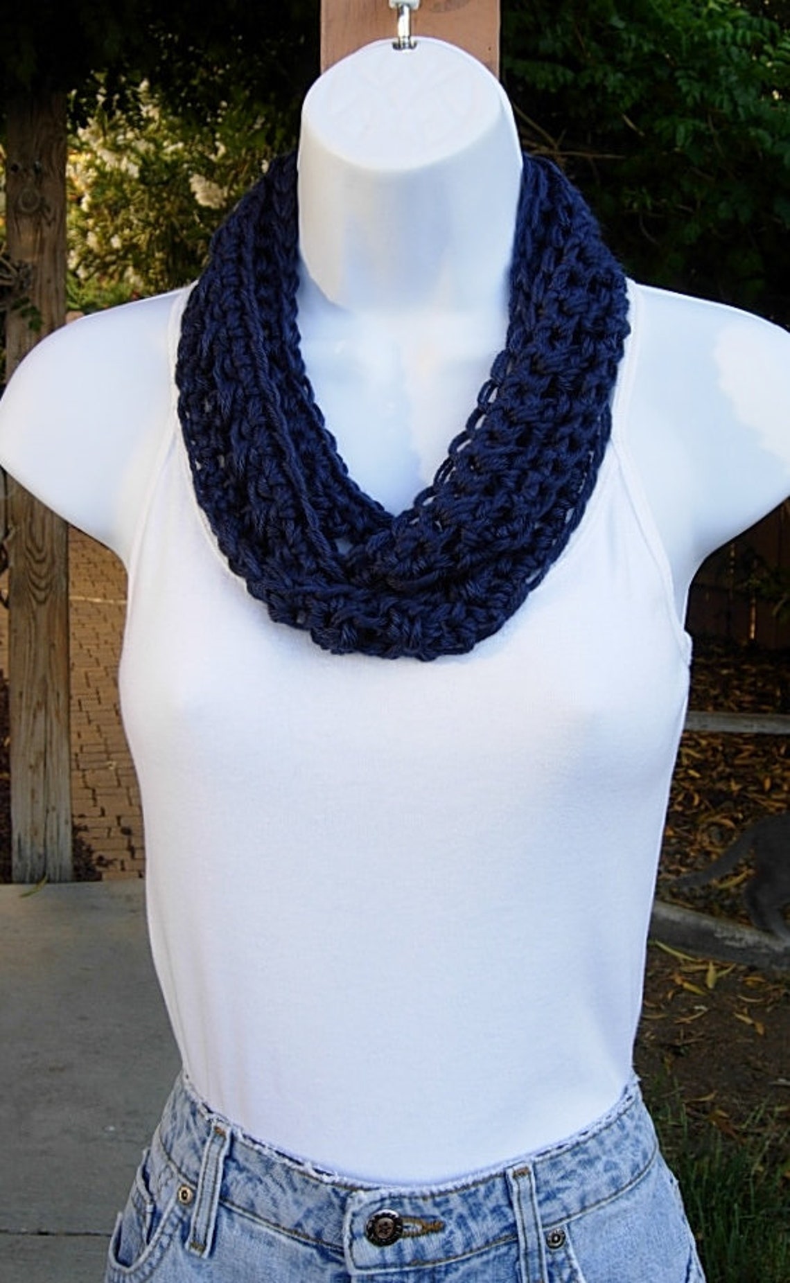 Small Navy Blue Skinny SUMMER INFINITY SCARF, Women's Solid Dark Blue ...