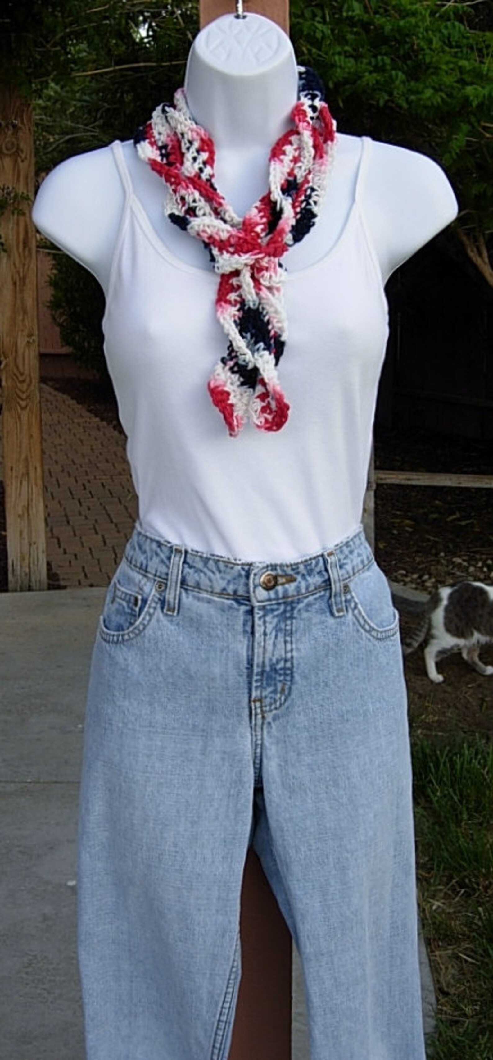 Red White and Blue Skinny SUMMER SCARF Small Cotton Spiral | Etsy