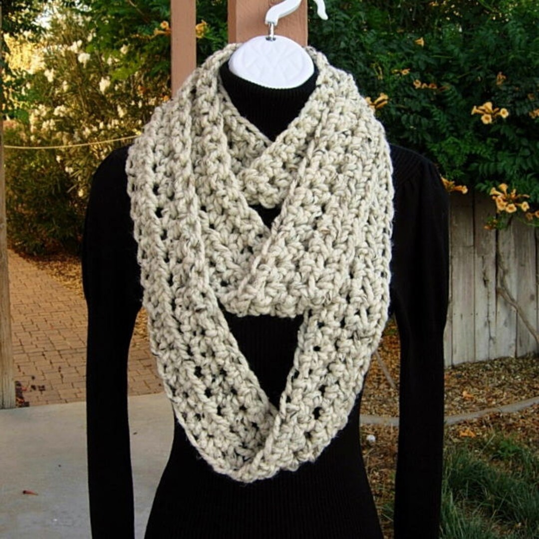 Extra Long INFINITY SCARF, Oatmeal Beige Light Brown Tweed, Color ...
