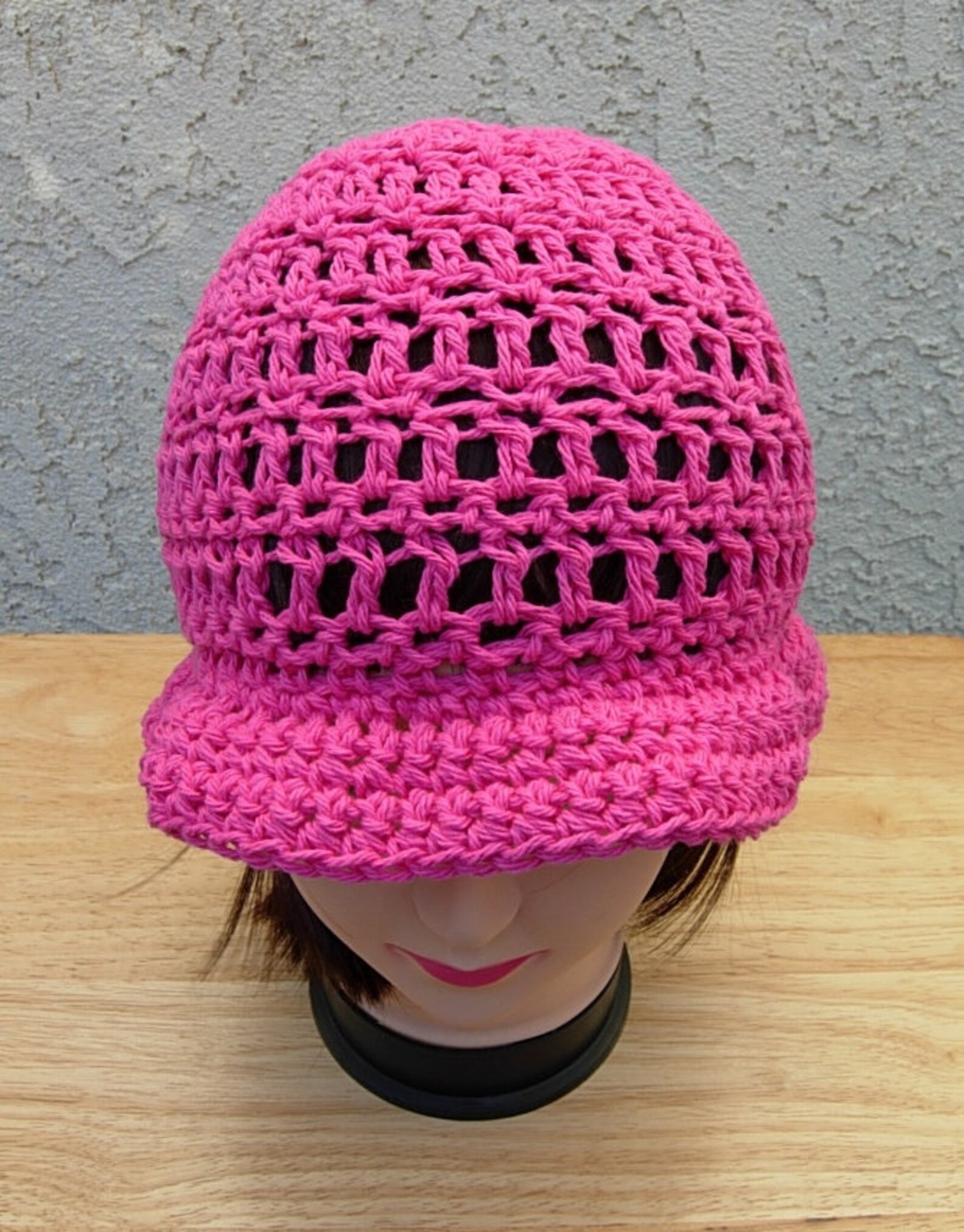 Women's Hot Pink Summer Sun Hat, Lightweight 100% Cotton Crochet Knit ...