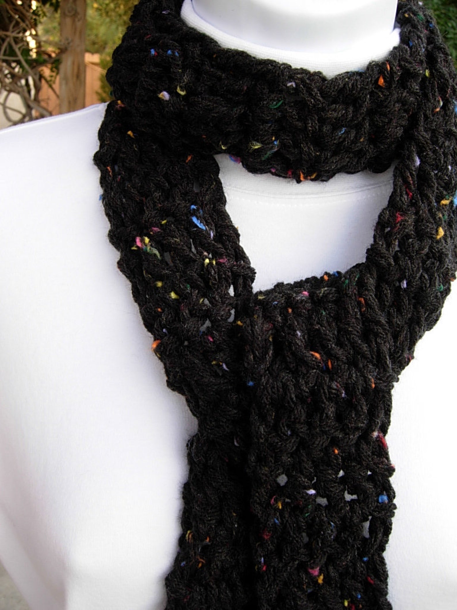 Off Black Tweed Extra Long Skinny Scarf, Dark Charcoal Soft Thick ...