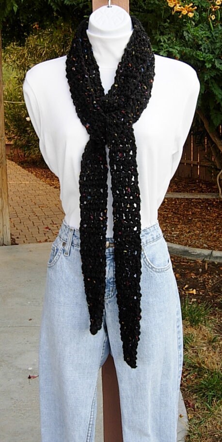 Off Black Tweed Extra Long Skinny Scarf, Dark Charcoal Soft Thick ...