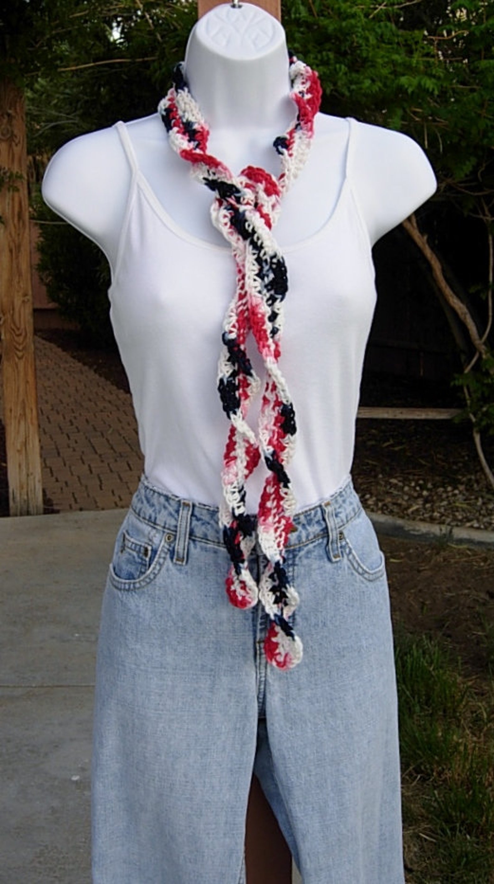 Red White and Blue Skinny SUMMER SCARF Small Cotton Spiral | Etsy