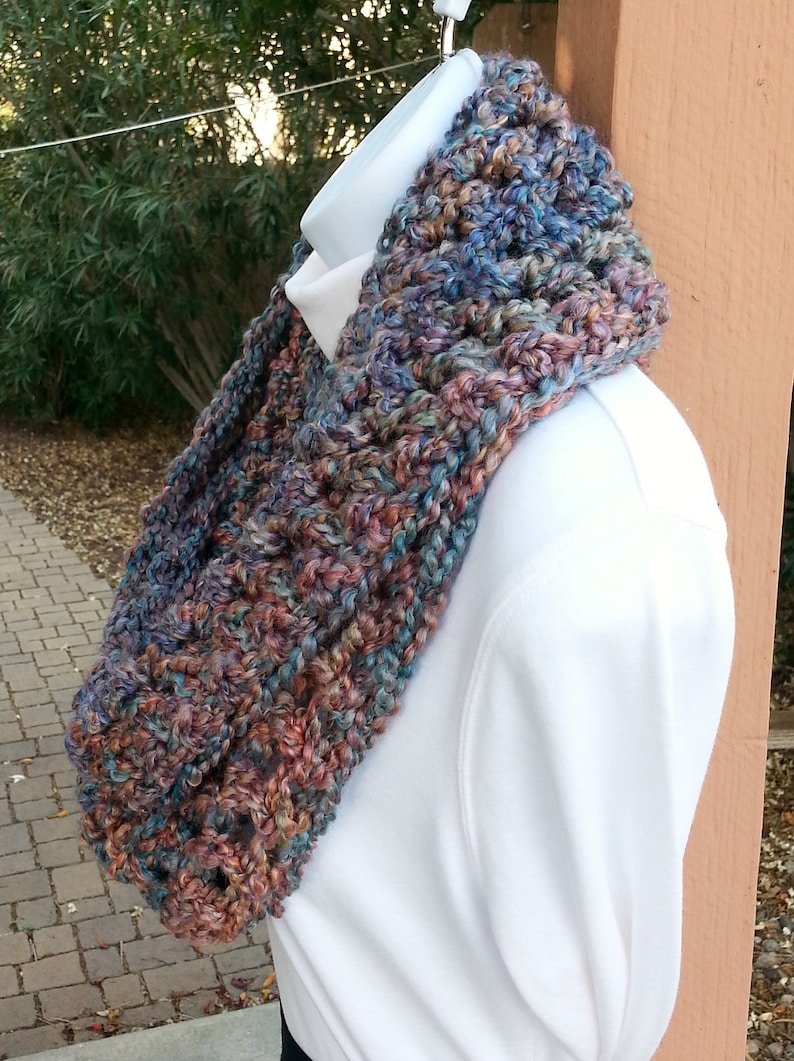 Colorful CROCHET INFINITY SCARF Loop Cowl Rust Blue Teal | Etsy