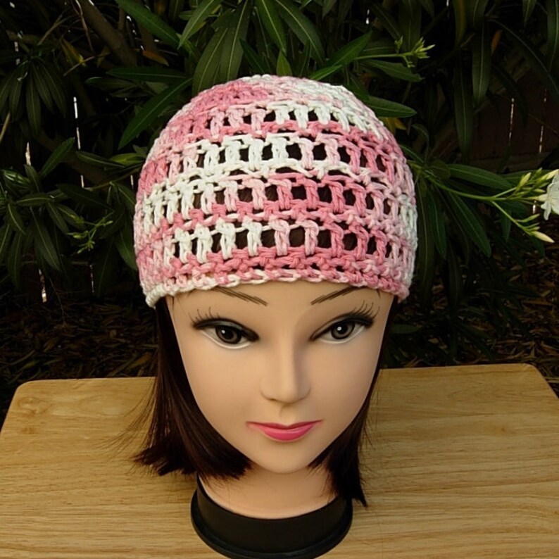 Pink and White Summer Beanie 100% Cotton Lacy Skull Cap - Etsy