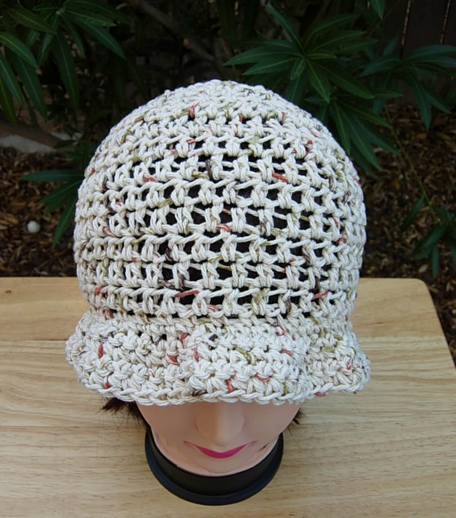 Light Natural Brown Beige Summer Hat With Wavy Brim, 100% Cotton Lacy ...
