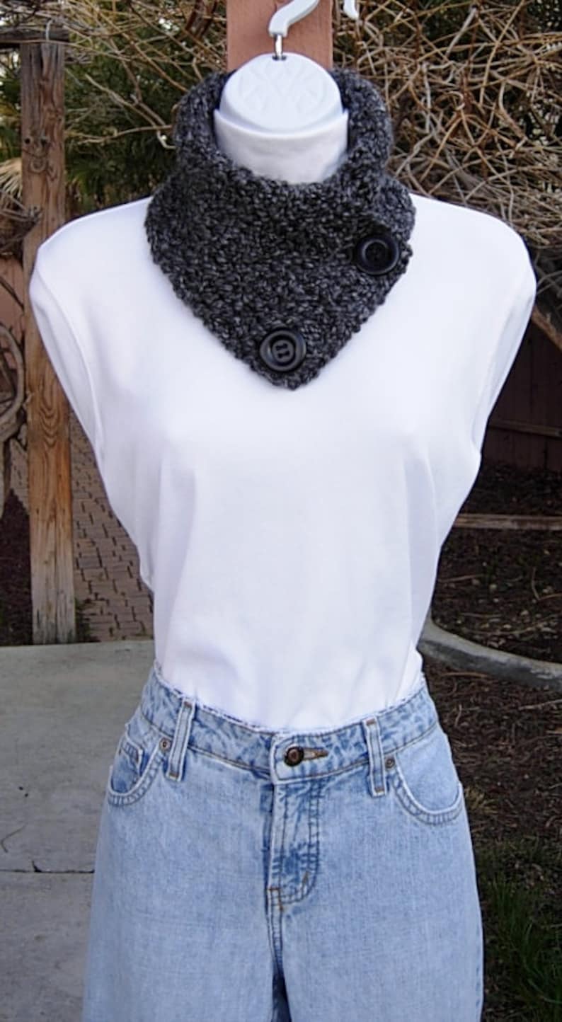 NECK WARMER Scarf, Buttoned Cowl, Black, Dark Gray, COLOR Options, Soft ...