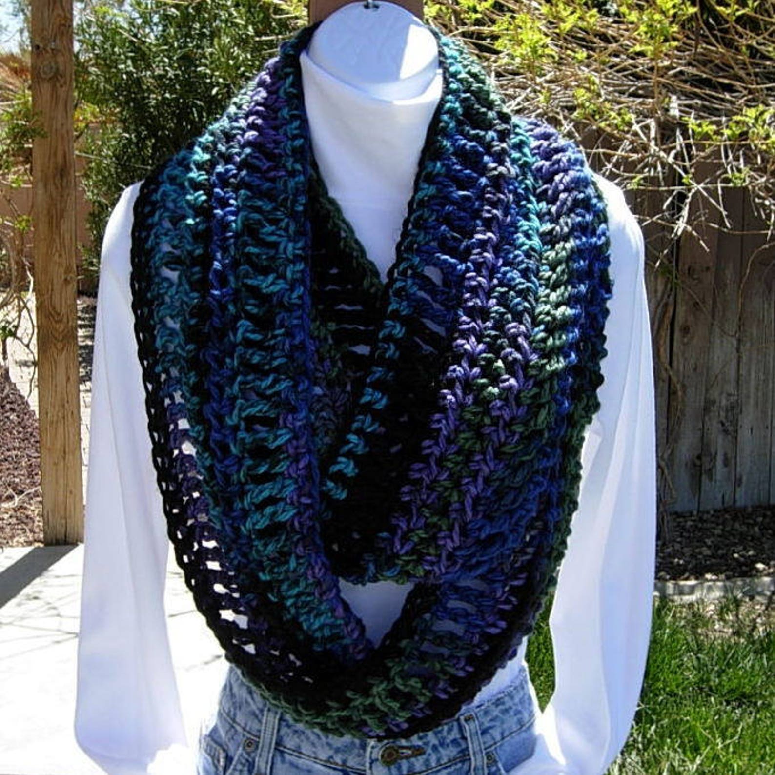 INFINITY SCARF Loop Cowl Black Turquoise Dark Blue Green | Etsy