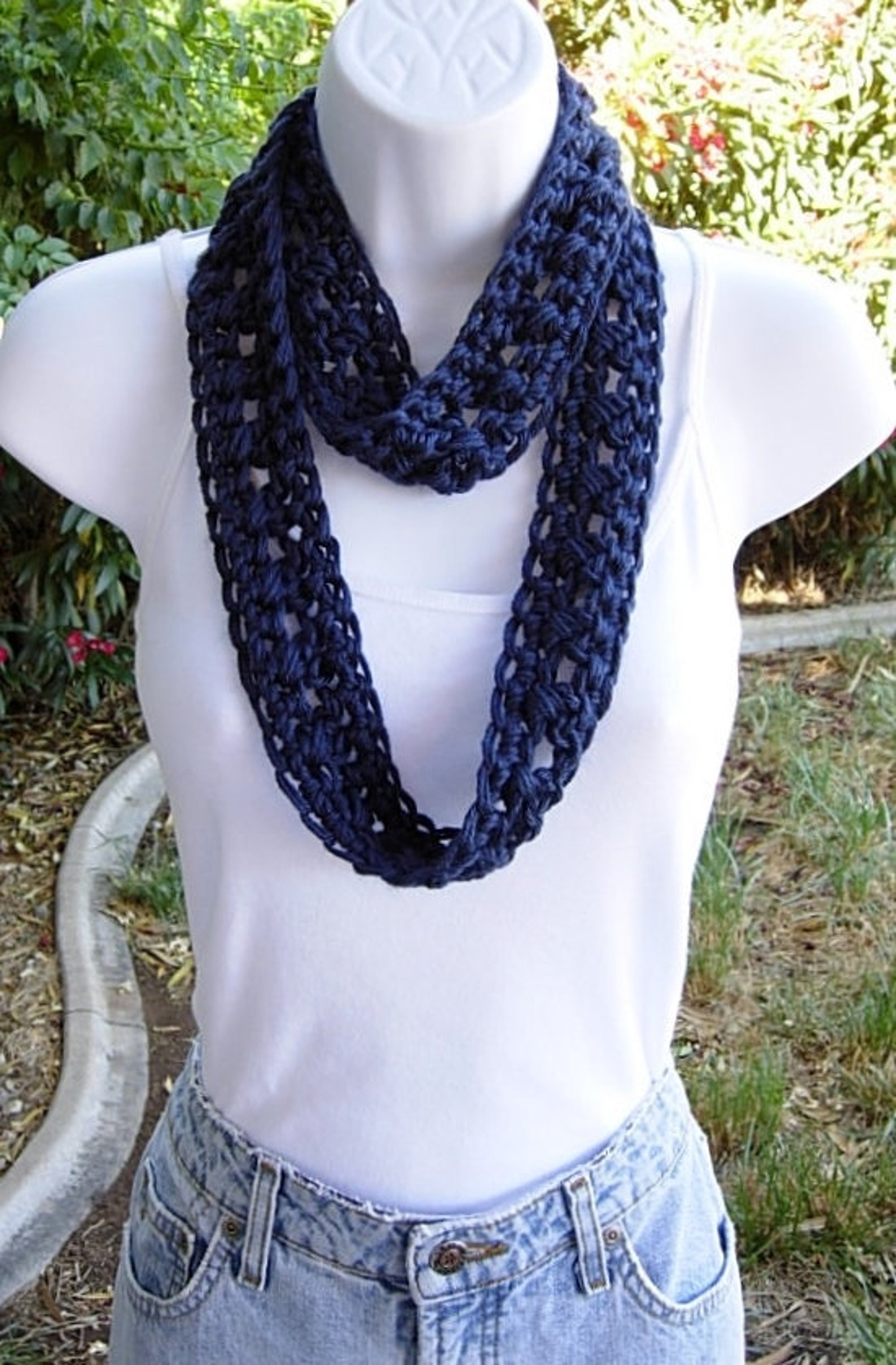 Small Navy Blue Skinny SUMMER INFINITY SCARF, Women's Solid Dark Blue ...