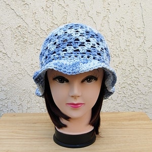 Light & Medium Denim Blue Summer Beach Sun Hat, 100% Cotton Women's ...